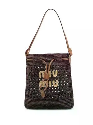 Miu Miu 2010-2026 Mini Raffia Logo Handbag - Brown