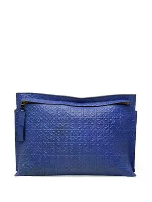 Loewe 2015 Embossed Anagram Leather Repeat T Clutch Bag - Blue