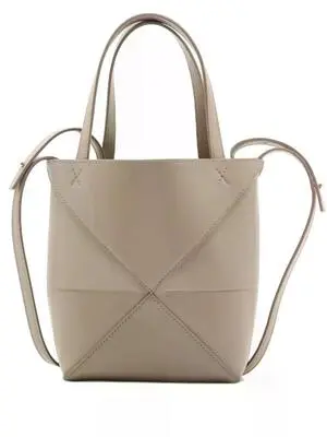 Loewe Shiny Calfskin Puzzle Fold Tote Satchel - Brown