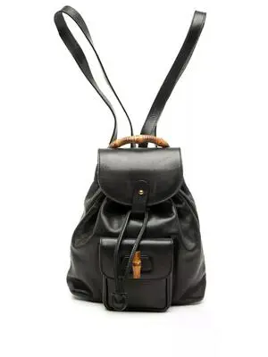 Gucci 20th Century Calfskin Bamboo Drawstring Backpack - Black