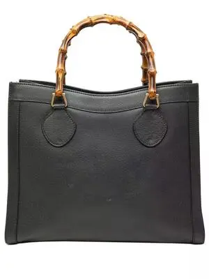 Gucci 2000-2015 Medium Leather Bamboo Diana Tote Bag - Black