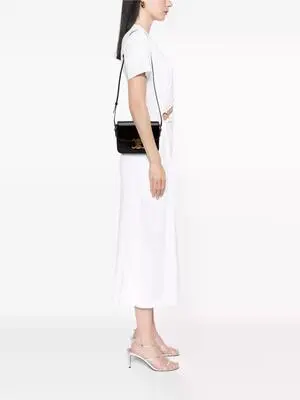Celine 2024 Teen Shiny Calfskin Triomphe Crossbody Bag - Black