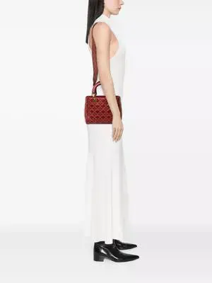 Dior 2017 Medium Lambskin Cannage Studded Supple Lady Satchel - Red