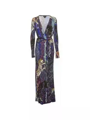 Just Cavalli Printed Long-sleeve Maxi Dress - Blue