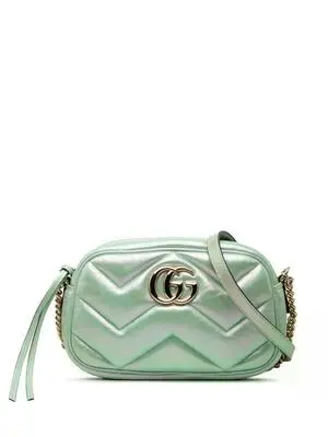 Gucci 2000-2015 Small Gg Marmont Matelasse Iridescent Nappa Crossbody Bag - Green