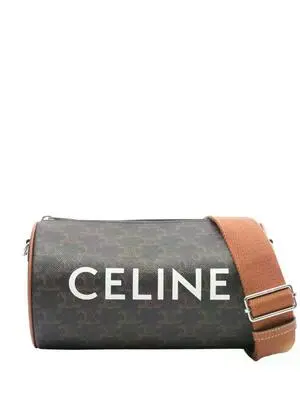 Celine 2000-2026 Triomphe Coated Canvas Cylinder Crossbody Bag - Brown