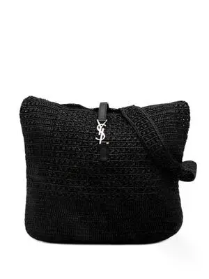 Saint Laurent 2024 Medium Raffia Le 5 A 7 Tote Crossbody Bag - Black