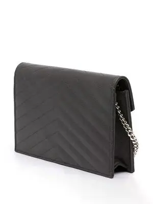 Saint Laurent Grain De Poudre Chevron Cassandre Envelope Chain Wallet Crossbody Bag - Grey