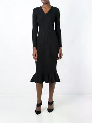 LANVIN Ribbed Knit Frill Dress - Black