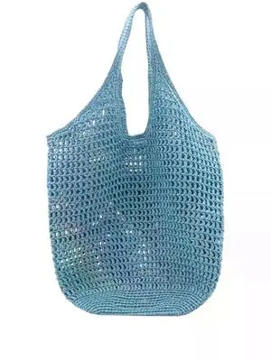 Prada Raffia Effect Crochet Logo Embroidered Shopping Tote Bag