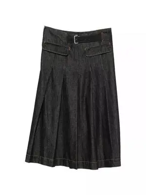 SEMICOUTURE Belted Midi Skirt With Contrast Stitching - Black