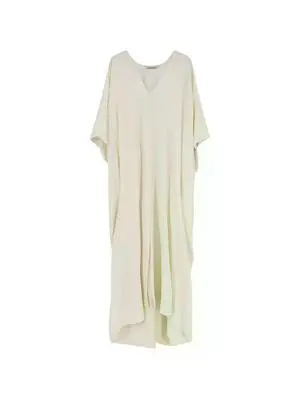 Alberta Ferretti V-neck Short-sleeve Long Dress - Neutrals