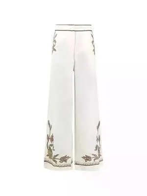 SCARLETT POPPIES Sorelle Embroidered Sequin-embellished Trousers - White
