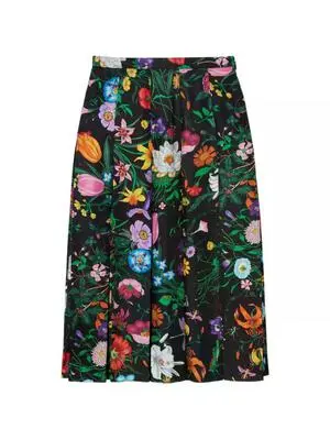 Gucci Printed Silk-twill Pleated Midi Skirt - Black
