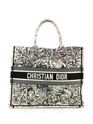 Dior Book Embroidered Canvas Large Tote Bag - Black