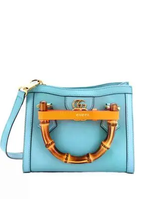 Gucci Gucci Diana Mini Bamboo Handle Tote Leather Crossbody Bag Blue