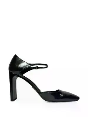 Prada Square Toe Ankle Strap Leather Heels - Black