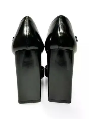 Prada Square Toe Ankle Strap Leather Heels
