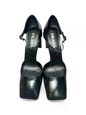 Prada Square Toe Ankle Strap Leather Heels