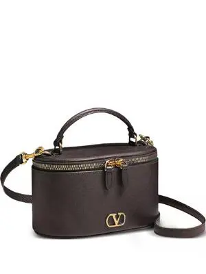 Valentino Garavani Mini Vlogo Signature Leather Vanity Tote Bag - Brown