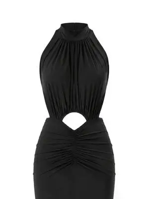 AMAZUIN Mina Cut-out Ruched Maxi Dress - Black