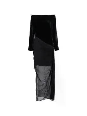 Versace Off-shoulder Pleated Midi Dress