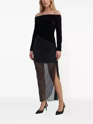 Versace Off-shoulder Pleated Midi Dress