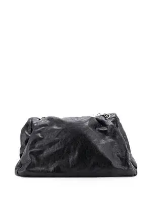 Balenciaga Monaco Chain Flap Leather Large Shoulder Bag - Black