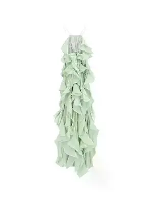 ACTUALEE Sleeveless Halter Neck Maxi Dress With Ruffled Detail