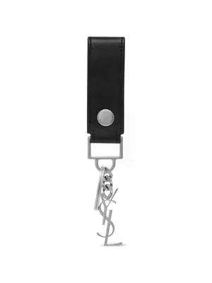 Saint Laurent Cassandre Key Ring In Smooth Leather - Black