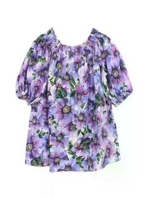 Dolce & Gabbana Off-shoulder Floral Cotton Blouse - Purple