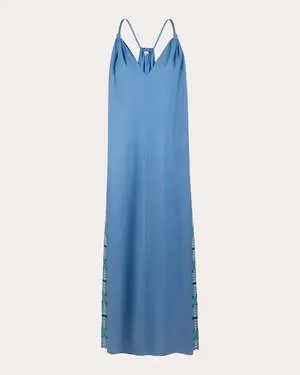 KARMA ON THE ROCKS Sabi Embroidered Linen Maxi Dress - Blue