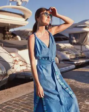 KARMA ON THE ROCKS Sabi Embroidered Linen Maxi Dress