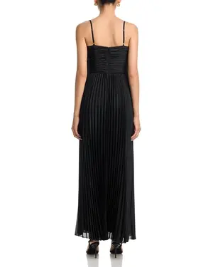 Aqua Orzna Pleated Gown - Black