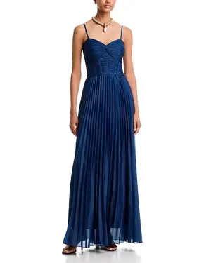 Aqua Orzna Pleated Gown Exclusive - Ocean