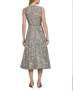 Lafayette 148 New York Sleeveless Leopard Print Pleated Midi Dress