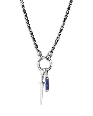 John Varvatos Sterling Lapis Bead & Sword Pendant Necklace, 24 - Silver