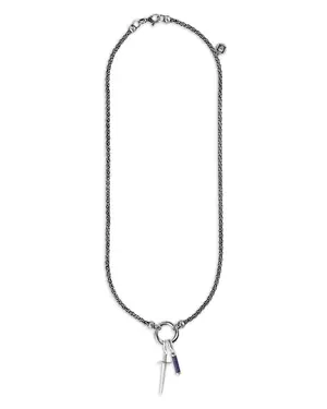 John Varvatos Sterling Lapis Bead & Sword Pendant Necklace