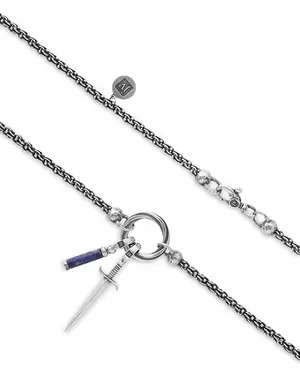John Varvatos Sterling Lapis Bead & Sword Pendant Necklace