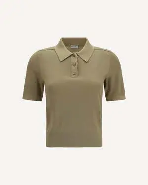 Burberry Knit Polo With Check Trim - Khaki
