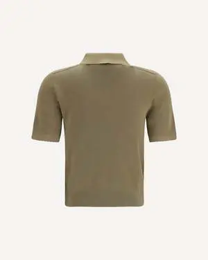 Burberry Knit Polo With Check Trim - Khaki