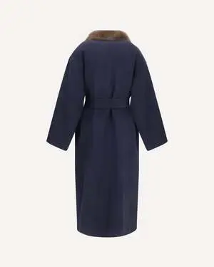 P.a.r.o.s.h Wool Coat With Fur Collar And Belt - Blue