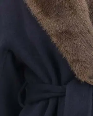 P.a.r.o.s.h Wool Coat With Fur Collar And Belt - Blue