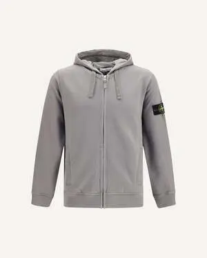 Stone Island Cotton Hoodie With Zip And Copass Logo Ale - Grey