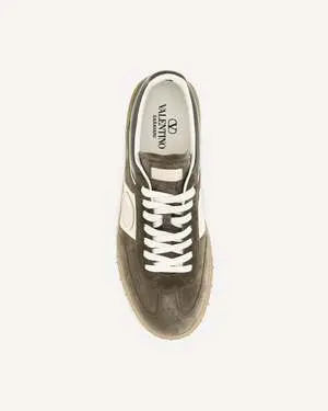 Valentino Garavani Suede And Calfskin Low Top Upvillage Sneakers - Khaki