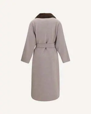 P.a.r.o.s.h Wool Coat With Fur Collar And Belt - Beige