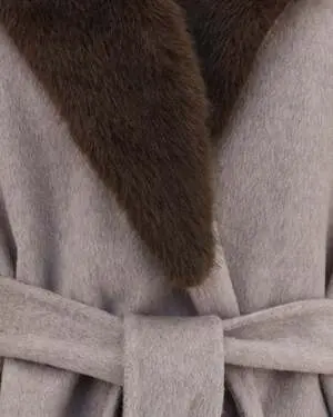 P.a.r.o.s.h Wool Coat With Fur Collar And Belt - Beige