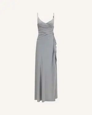 Versace Draped Medusa Hardware Viscose Jersey Maxi Dress - Grey