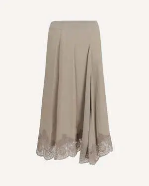 P.a.r.o.s.h Silk Blend Midi Skirt With Lace Hem - Beige