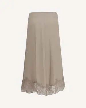 P.a.r.o.s.h Silk Blend Midi Skirt With Lace Hem - Beige